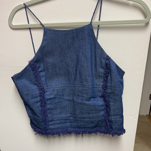 Moon River | Tops | Cutest Denim Fringe Spaghetti Strap Crop Top | Poshmark